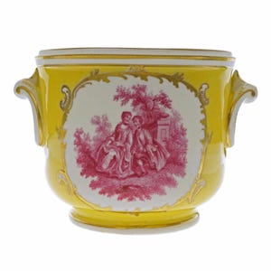 Sevres Style Cachepot Gilded Handles Porcelain Flowerpot Yellow Puce ...
