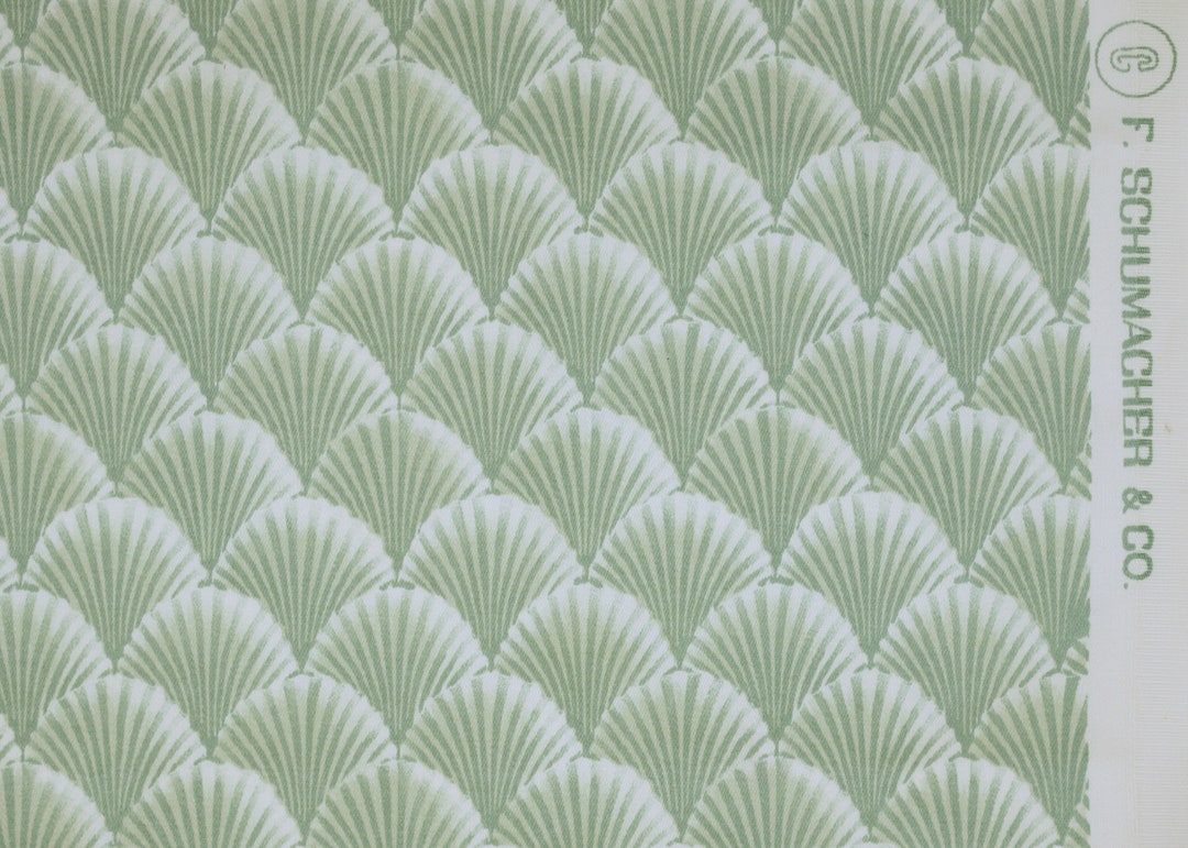 Schumacher Neptune Screen Print Fabric Sage Green White Designer Trade ...