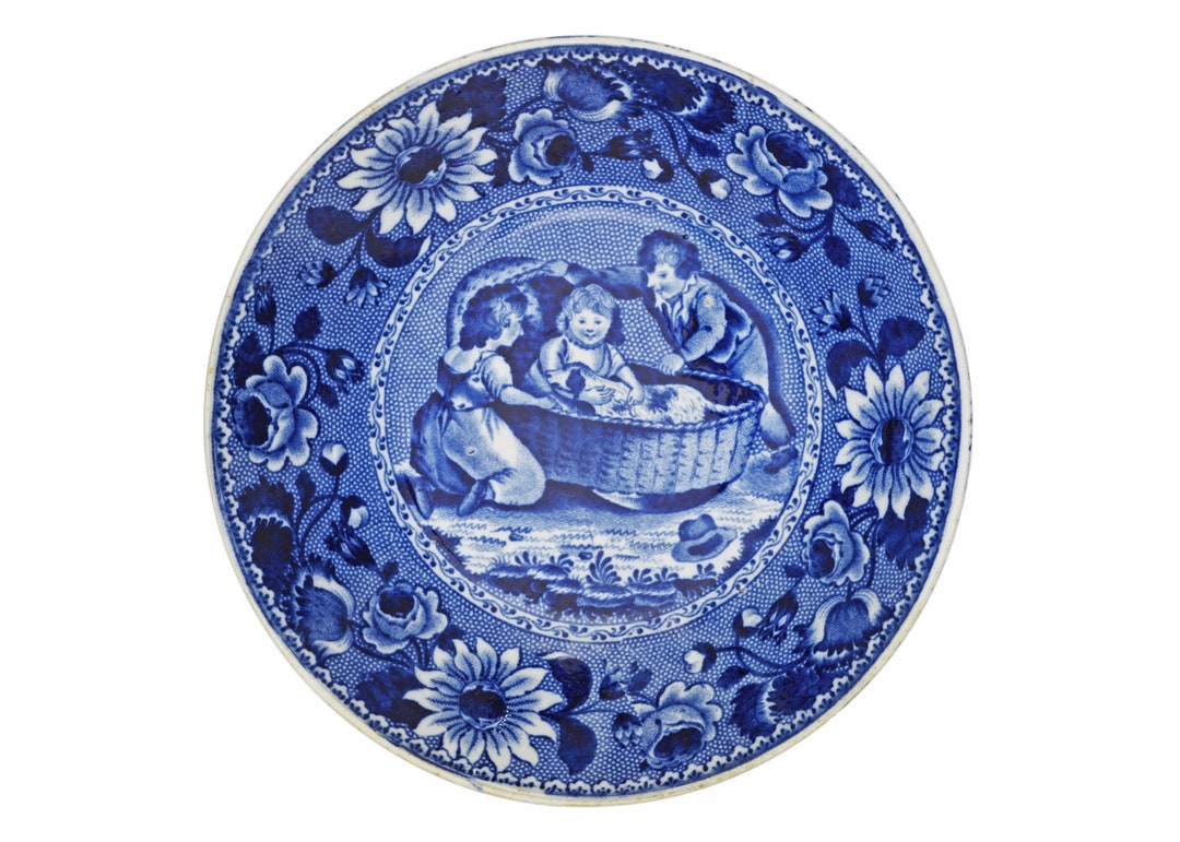 Antique Clews Staffordshire Pearlware Plate: Blue Transferware Cradle ...