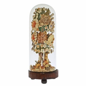 Shellwork Flowers Parlor Dome Conchological Arrangement Victorian ...