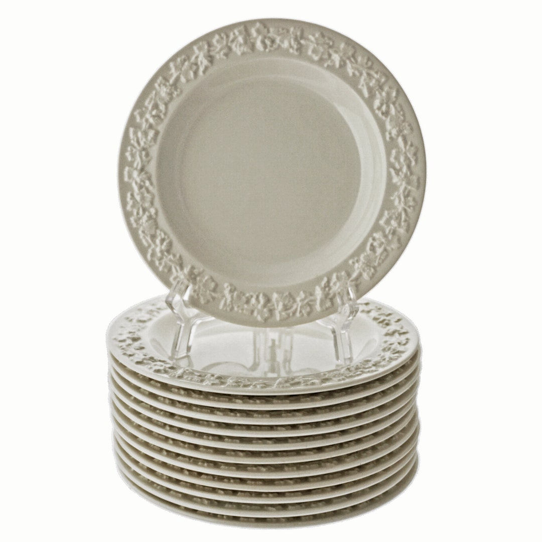 Wedgwood Embossed Grape Queen's Ware Bread Plate Set 12 Cream Hostess ...