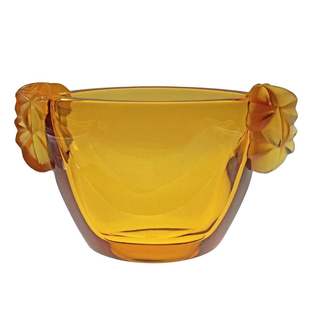 Cristal Sevres Amber Crystal Vase: Art Deco Frosted Leaf Handles - Etsy