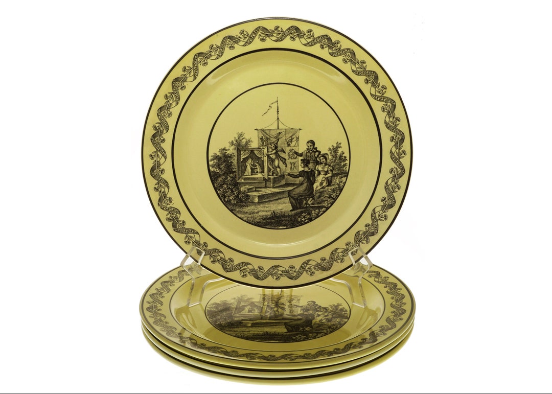 Creil Panorama Mottahedeh Set 4 Wall Plate Yellow China Hutch Plate ...