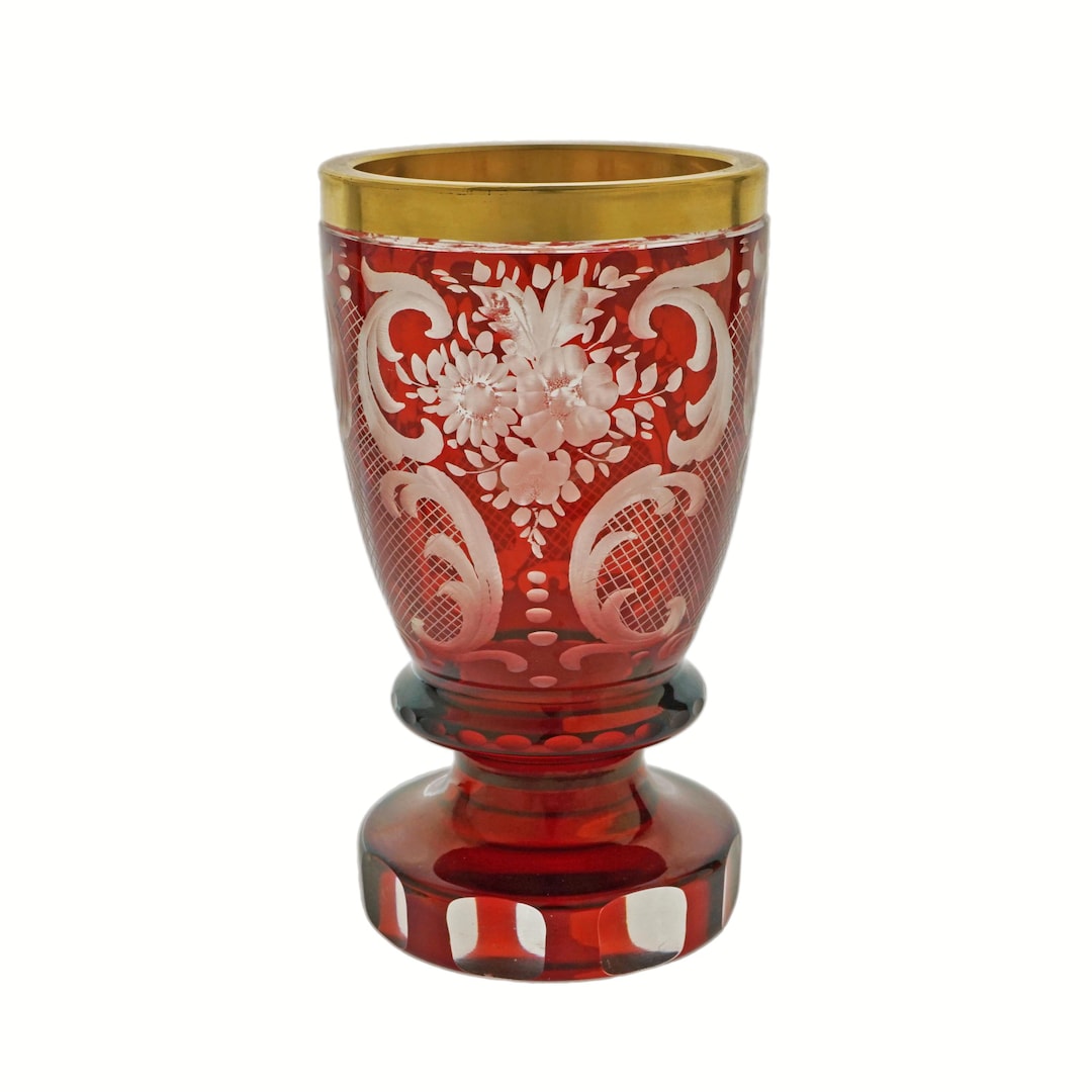 Biedermeier Glass Beaker Goblet Etched Red Ruby Gilt Rim Biedermeier ...