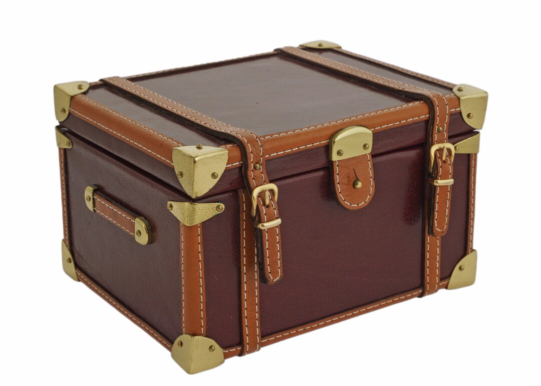 Steamer Trunk Box Burgundy Leather Box Hinged Lid Trinket Box - Etsy
