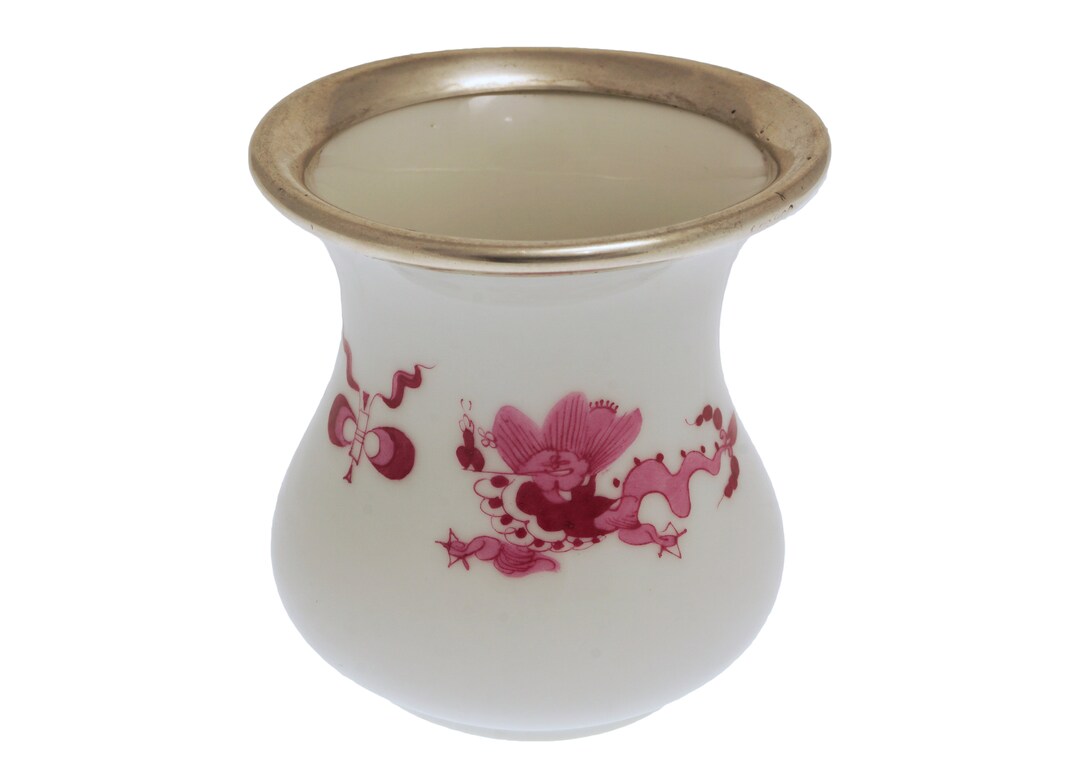 Meissen Miniature Porcelain Vase: Art Deco Silver Rim Dragon, Amethyst ...