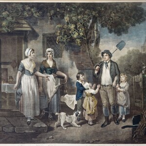 English Country Large Antique Color Engraving After Wheatley Entryway ...