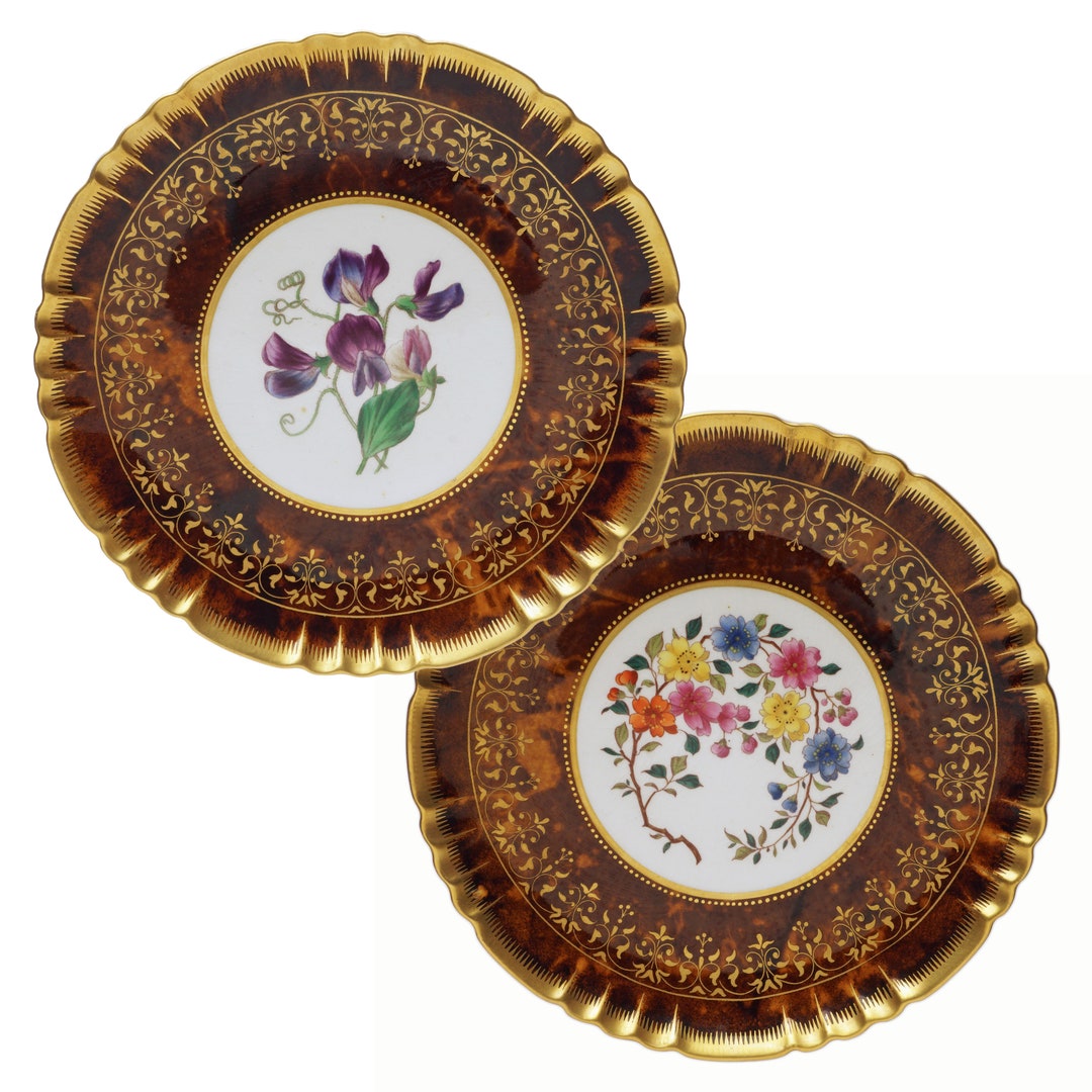 Pair Antique Minton Wall Hanging Plates Tortoiseshell Glaze Minton ...