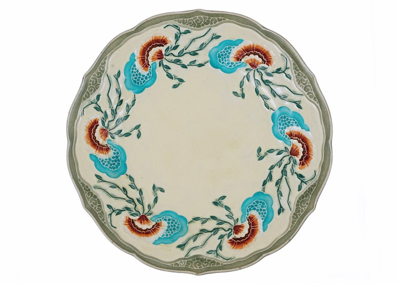 Pair Minton Secessionist Ware Art Nouveau Glazed Majolica Ivory Ground ...