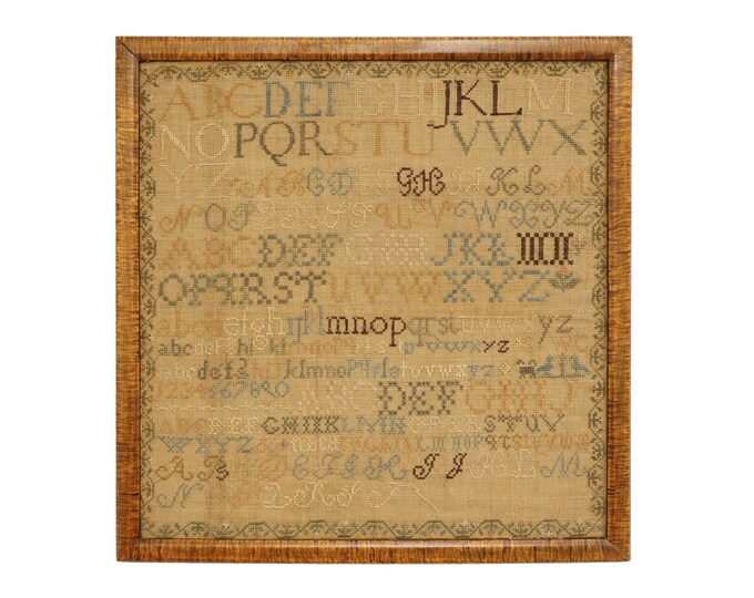 Antique Needlework Sampler Framed Alphabet Sampler Quaker Sampler ...