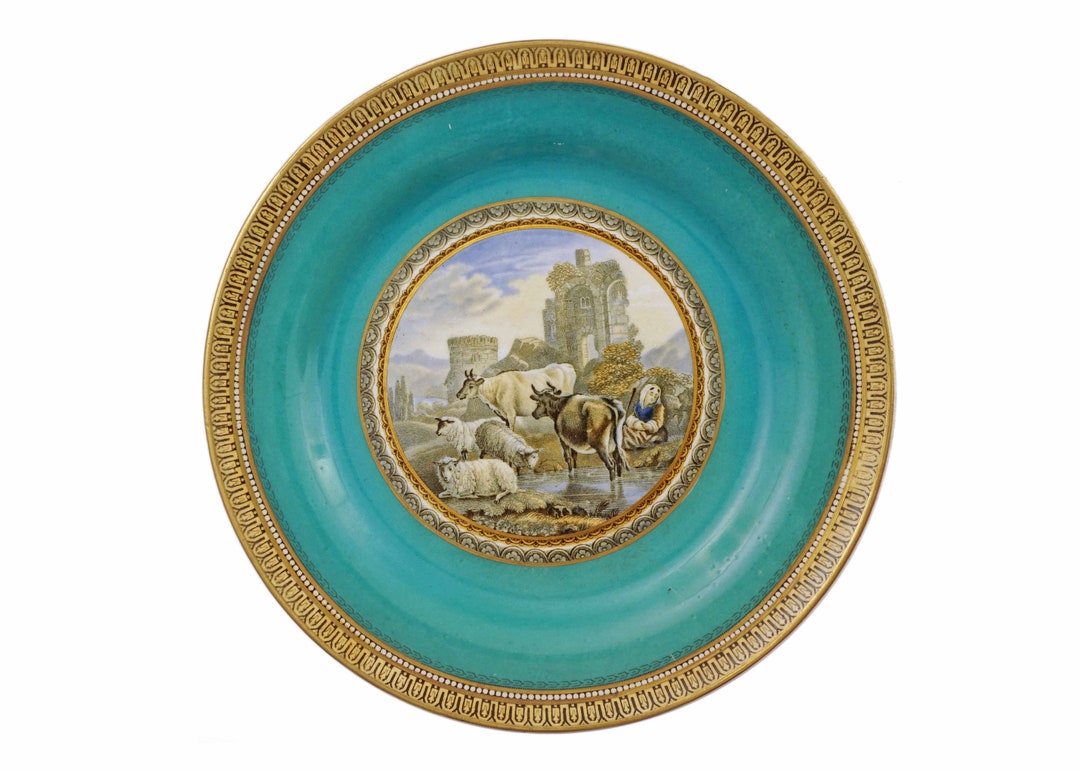 Cattle & Ruins Prattware Rustic Scene Color Transferware Plate Pratt ...