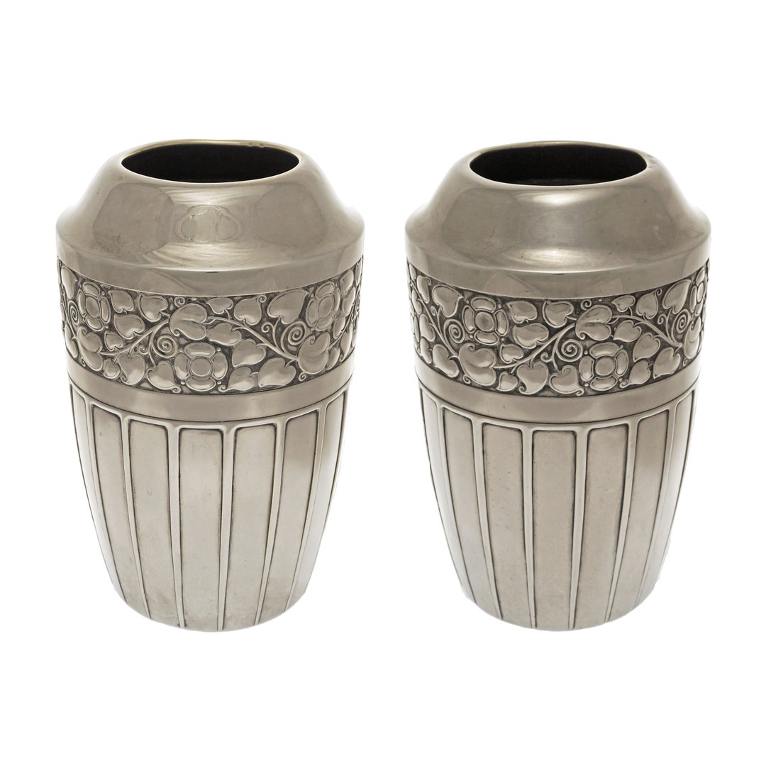 Pair Art Deco Period WMF Vases Silver Plate Ostrich Mark - Pre 1925 ...