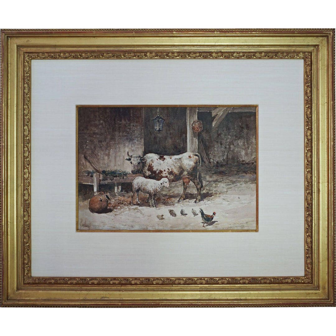 Antique Watercolor Painting Barn Signed Gabani Listed Artist - 19th ...