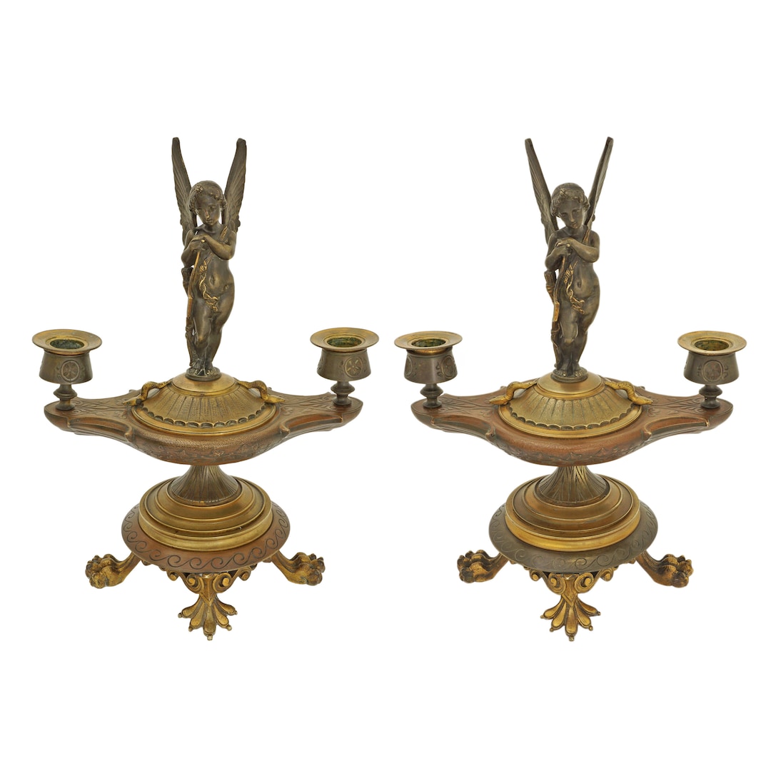 Antique French Neo-grec Candle Holders Two-arm Patinated Bronze ...