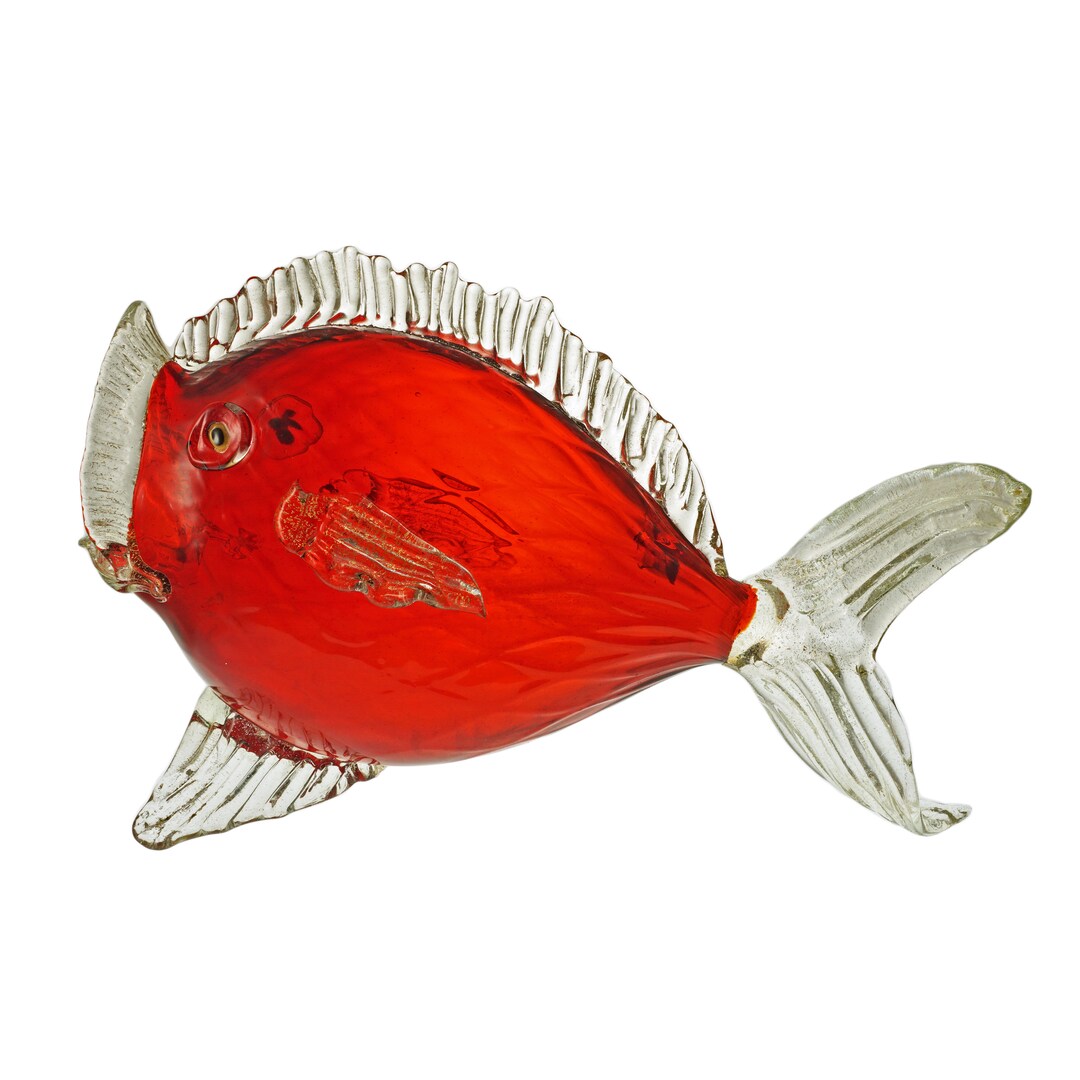 Fish Red Murano Glass Venice Large Figure Red Gold Balloton Murano Fish ...