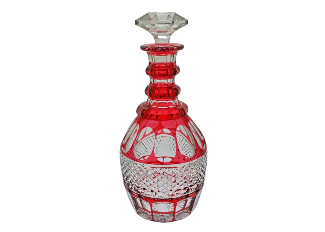 St Louis France Red Crystal Decanter: Trianon Diamond Cut Barware - Etsy