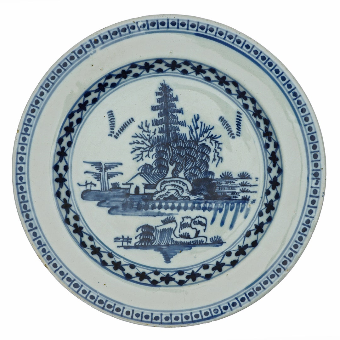 18th C. Lambeth Plate Abigail Griffith Oriental Landscape Blue English ...