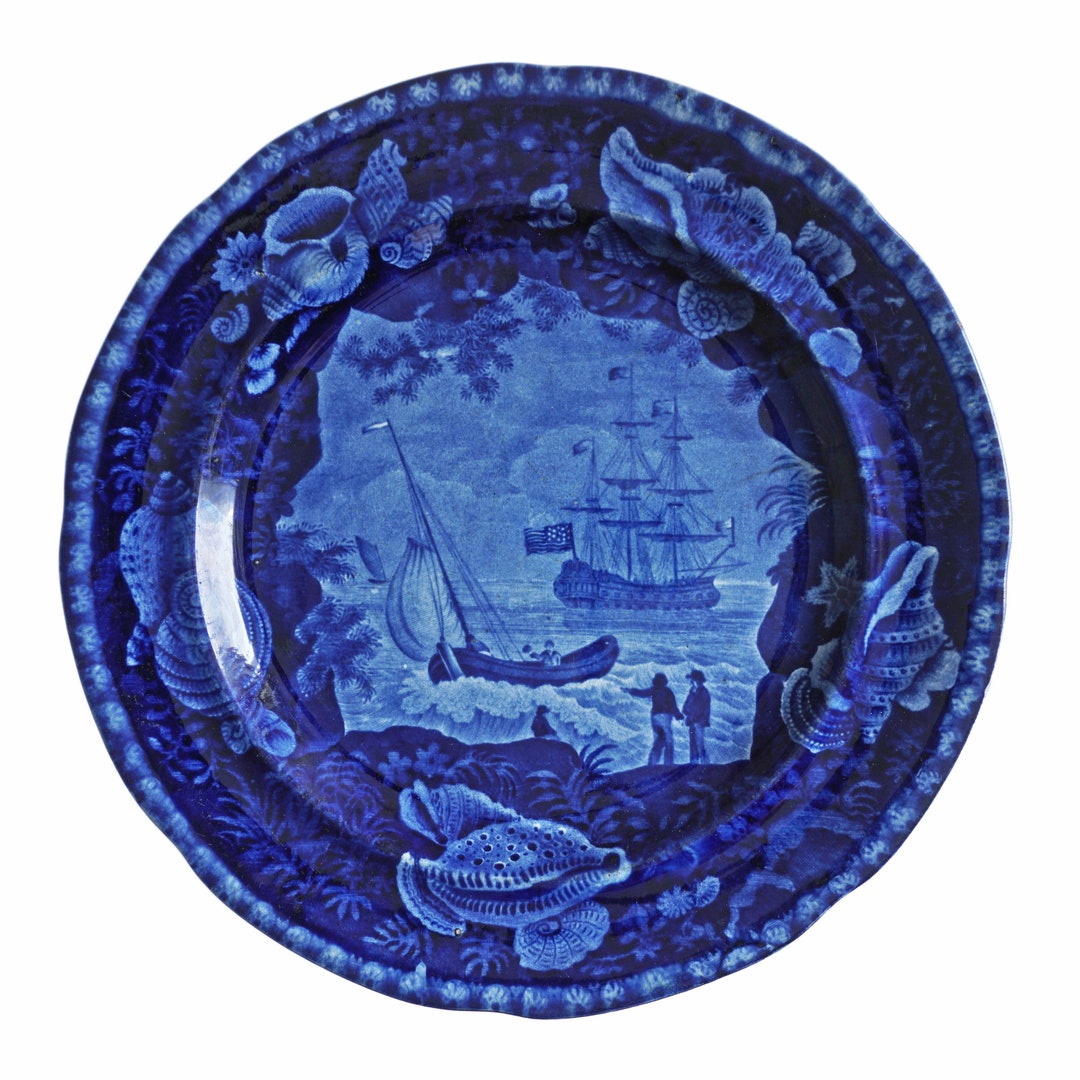 Enoch Wood Blue Ship Plate Cadmus Patriotic America Historical ...