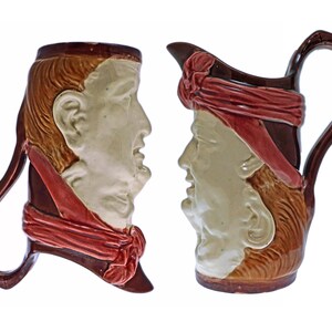 Majolica Laugh Cry Character Jug Two Face Pitcher Whimsical Gift Beer ...