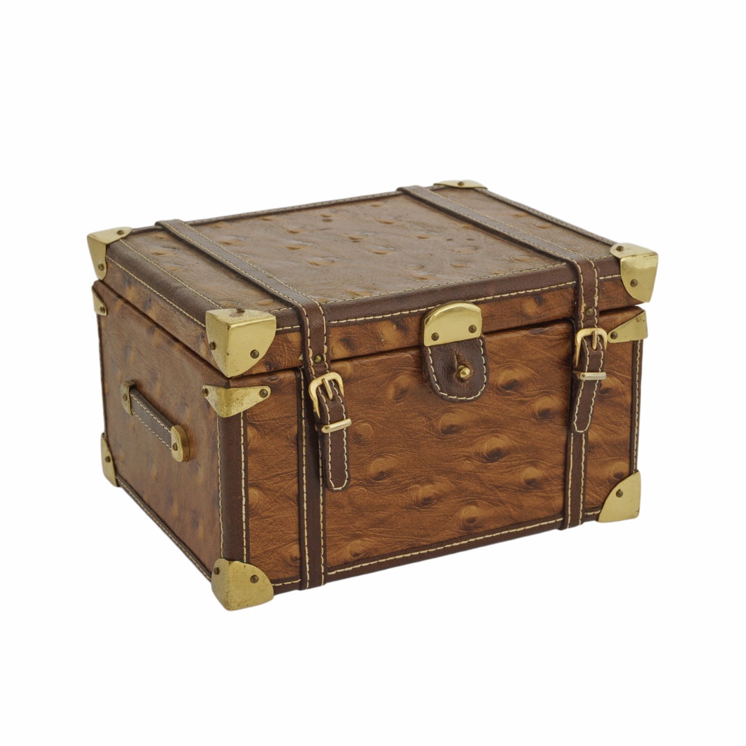 Steamer Trunk Box Textured Leather Box Hinged Lid Trinket Box Jewelry ...