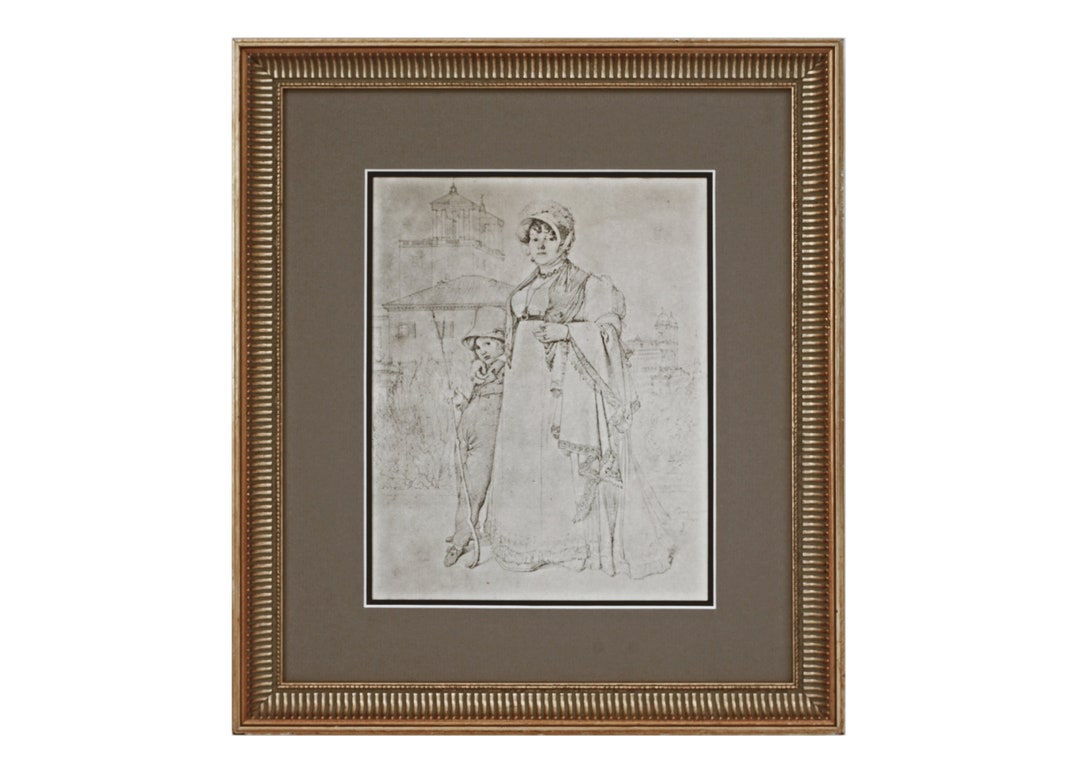 Framed Lithograph: Ingres Mother and Son Portrait, French Neoclassical ...