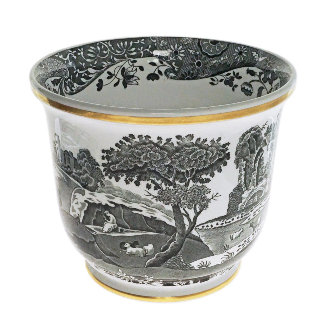 Spode Italian Large Cachepot Black White Porcelain Planter Gift ...