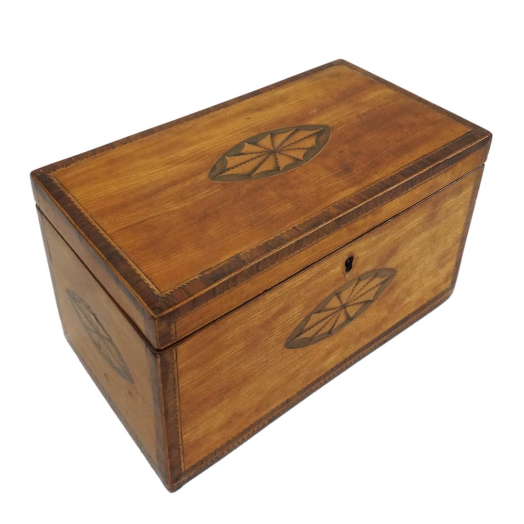 George III Inlaid Tea Caddy Antique English Tea Box Double Compartment ...