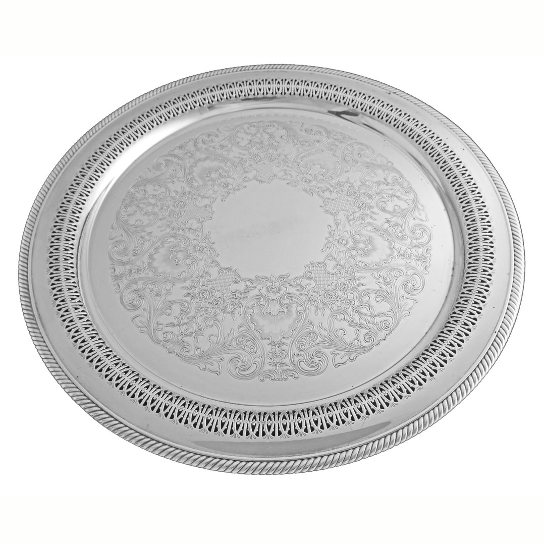 Round Drinks Tray Circular Serving Tray Silverplate - Etsy