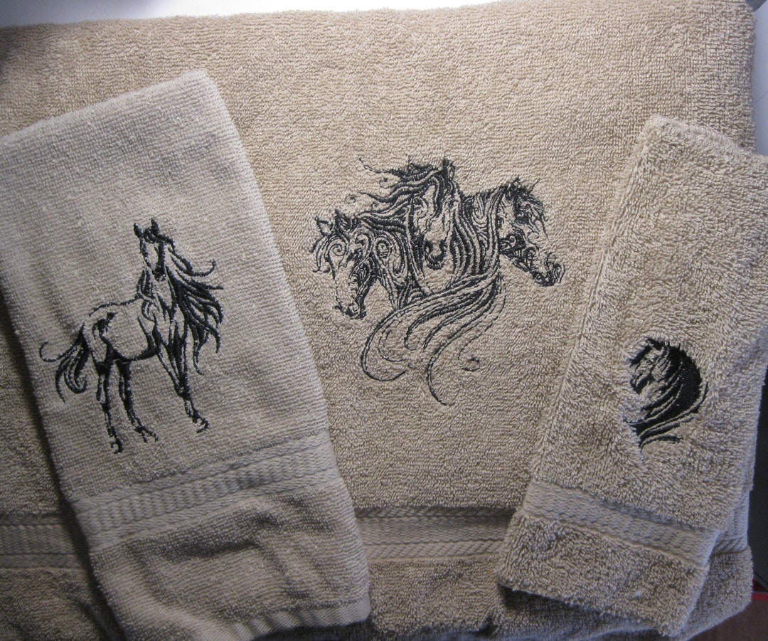 Embroidered Horses Bath Towel Set - Etsy