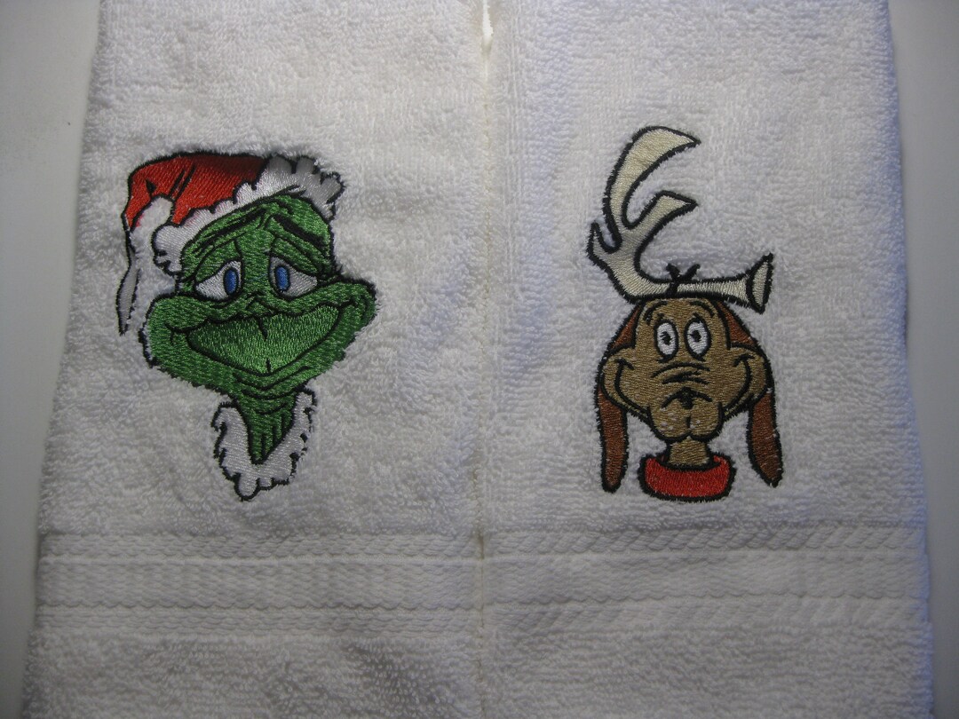 Merry Christmas Grinch Embroidered Hand Towel Set - Etsy