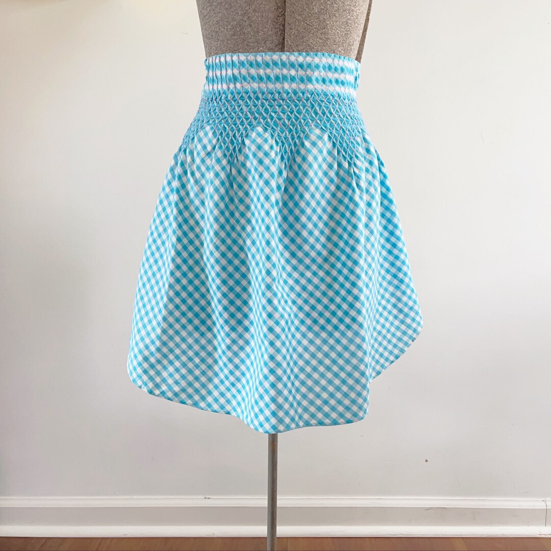 Light Blue Gingham Apron, Smocked Apron, Vintage Handmade Apron, Blue ...