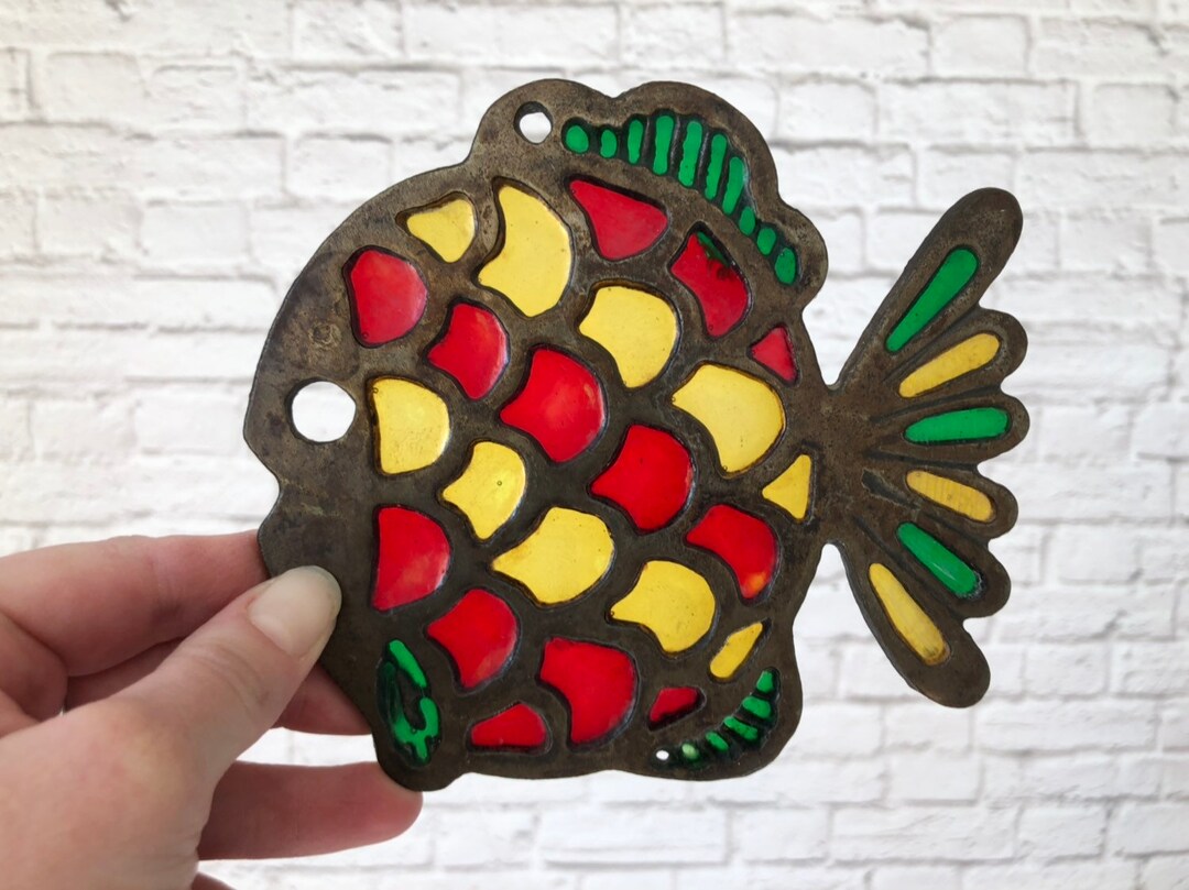 Vintage Fish Trivet, Ocean House Decor, Stained Glass Look, Colorful ...