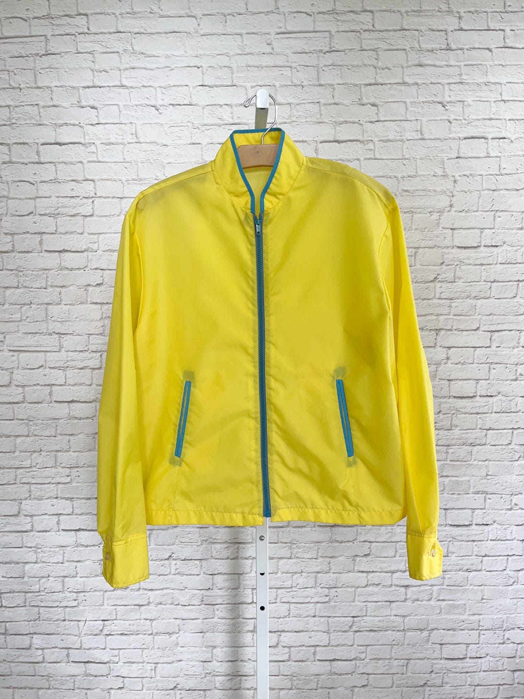 Vintage Yellow Windbreaker, Waterproof Zip Jacket, Bright Yellow and ...
