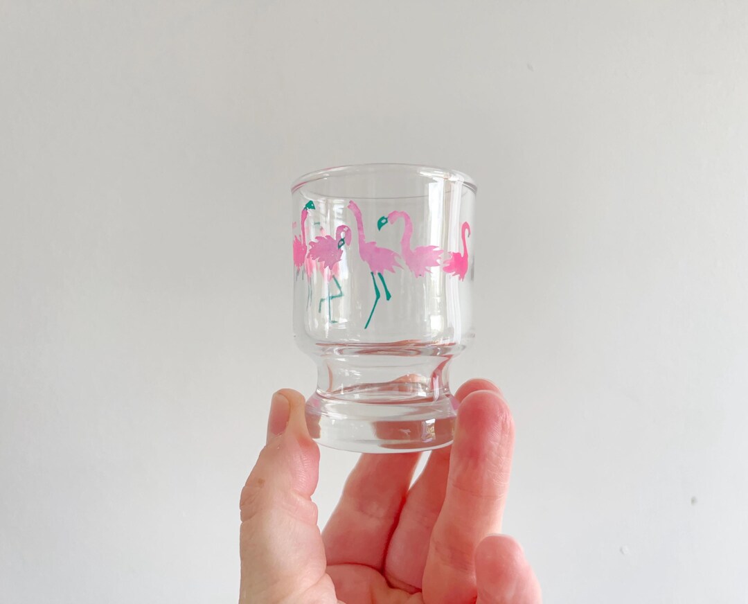 Flamingo Shot Glass, Faded Shot Glass, Vintage Shot Glass, Pink and ...