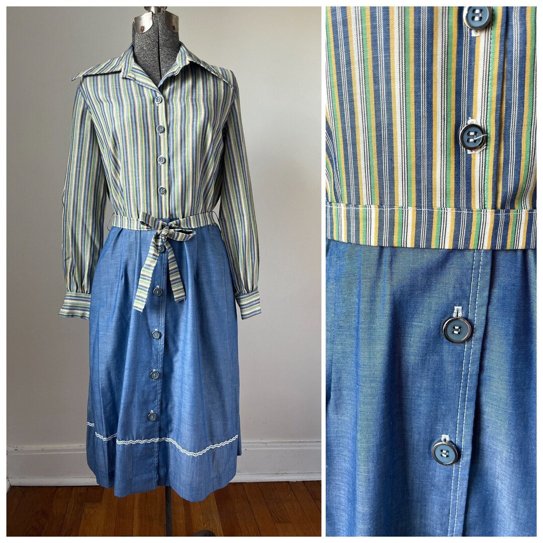 Vintage Vertical Striped Shirt Dress, Vintage Serbin Muriel Ryan ...
