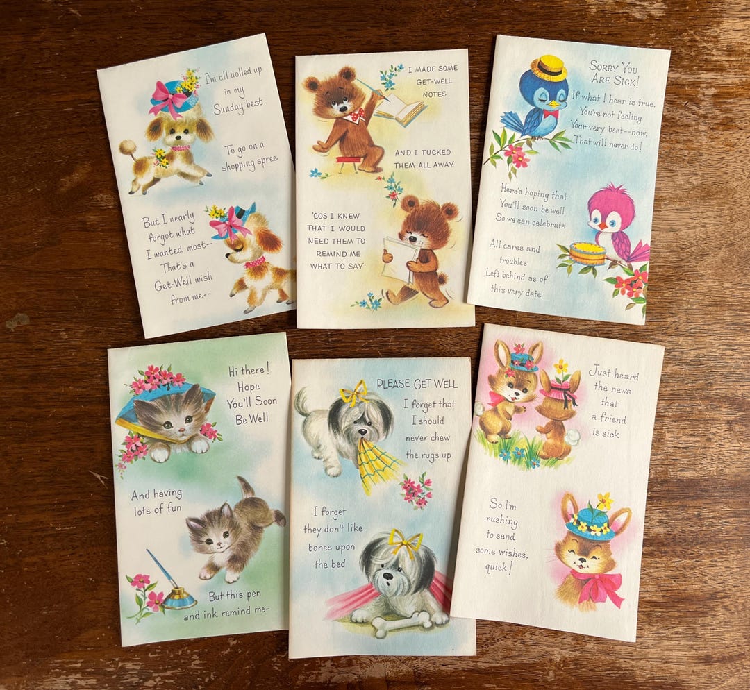 Vintage Sunshine Line Get Well Cards in Box, Childrens Get Well Cards ...