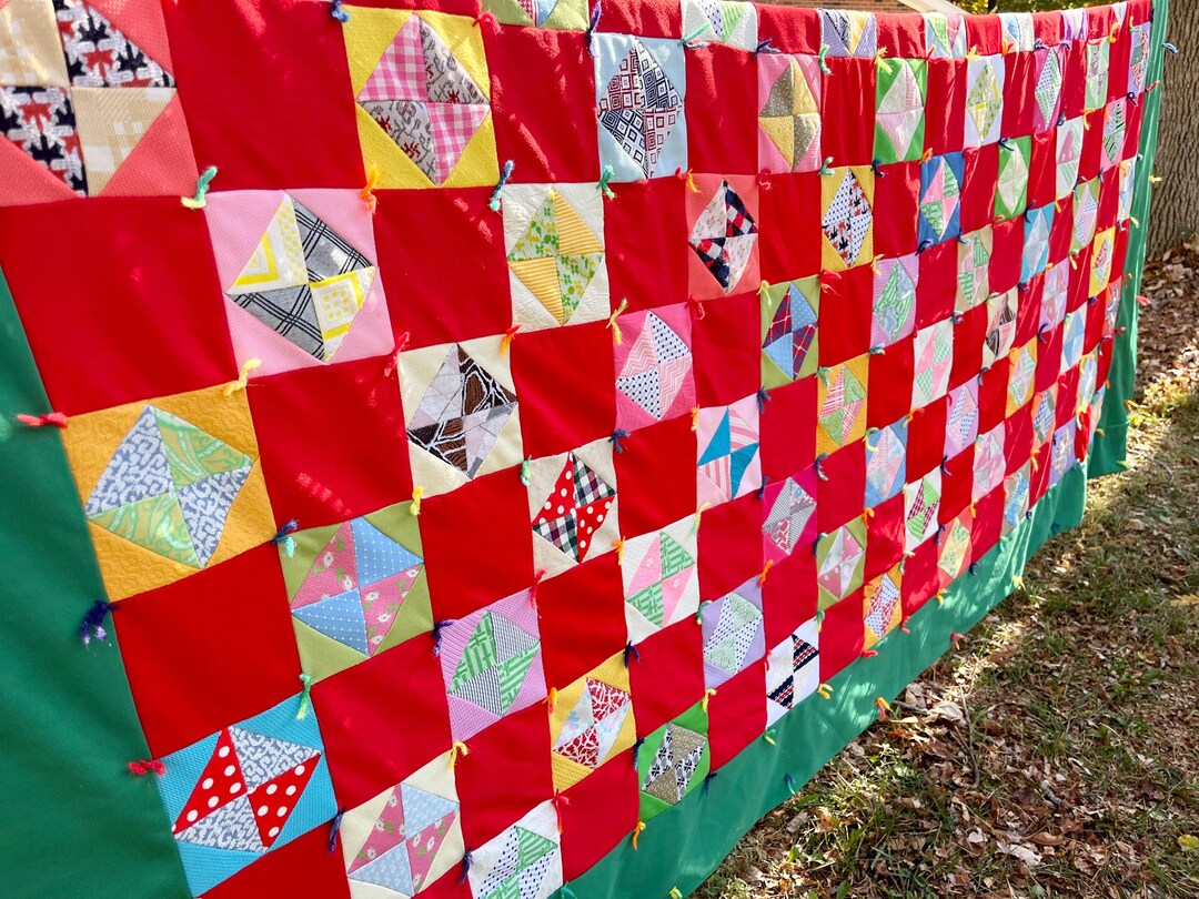 Colorful Diamond Square Quilt, Square in a Square, Vintage Diamond ...