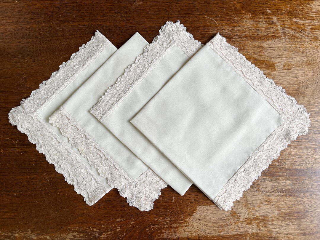 Cream Cloth Napkins, Lace Trim, Lace Cloth Napkins, Lace Trim Napkins ...