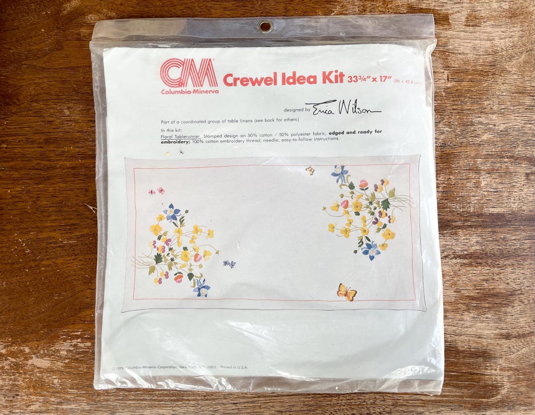 Vintage Erica Wilson Crewel Idea Kit Floral Tablerunner, Columbia ...