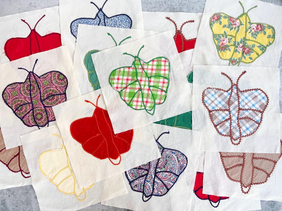 Moth Applique Quilt Blocks, Vintage Moth Quilt Pieces, Butterfly ...