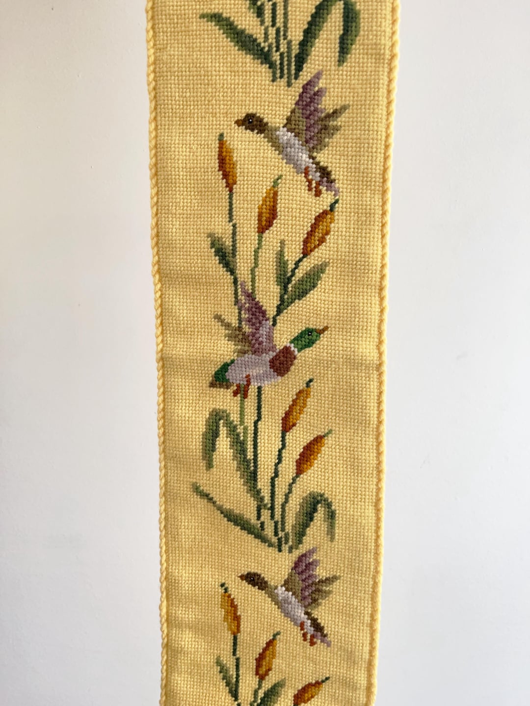 Vintage Needlepoint Bell Pull, Duck and Cat Tail Bell Pull, Hand ...