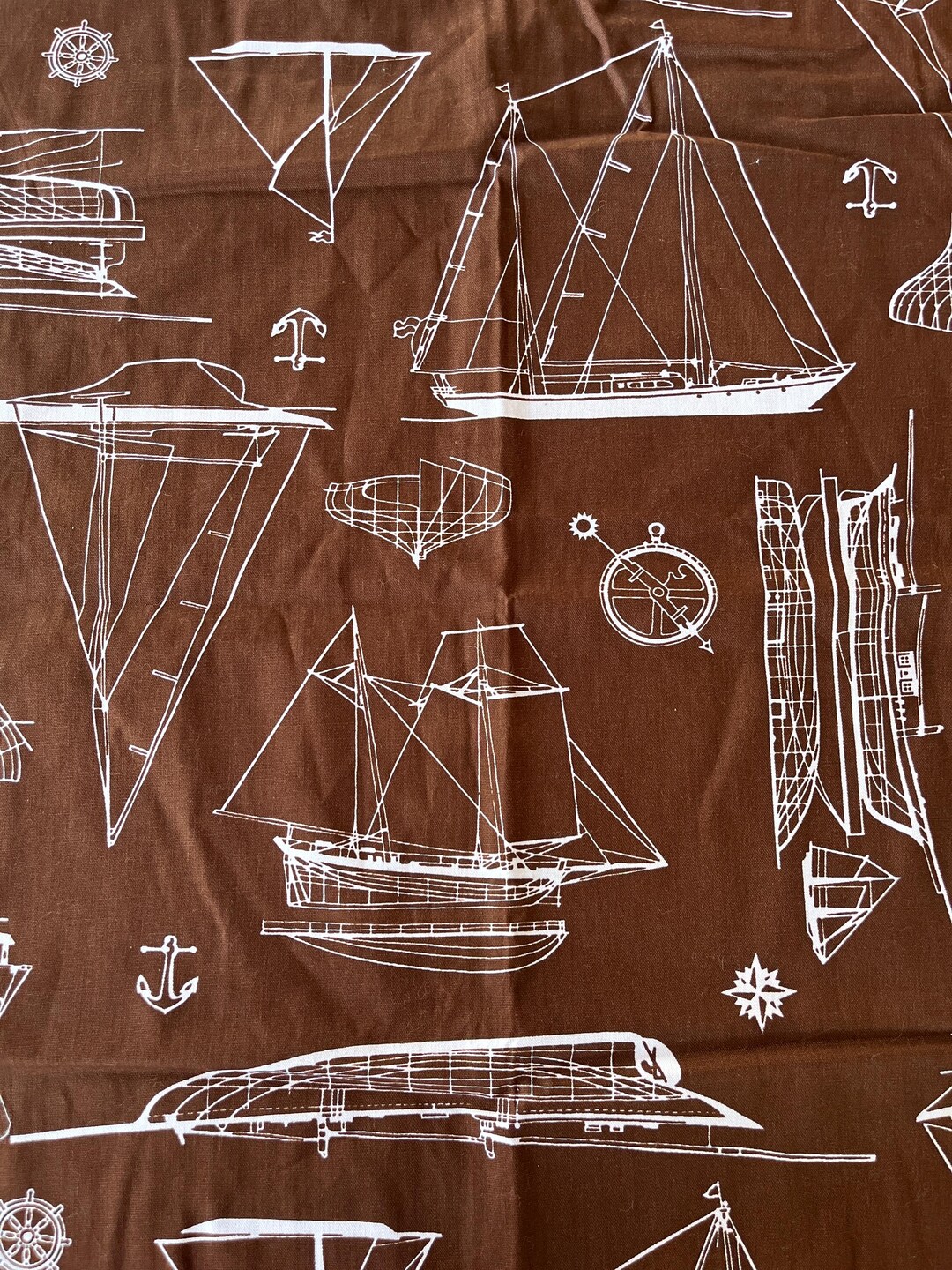 Vintage Boats Fabric Piece, Ships, Sailboats, Boats, Nautical Fabric ...