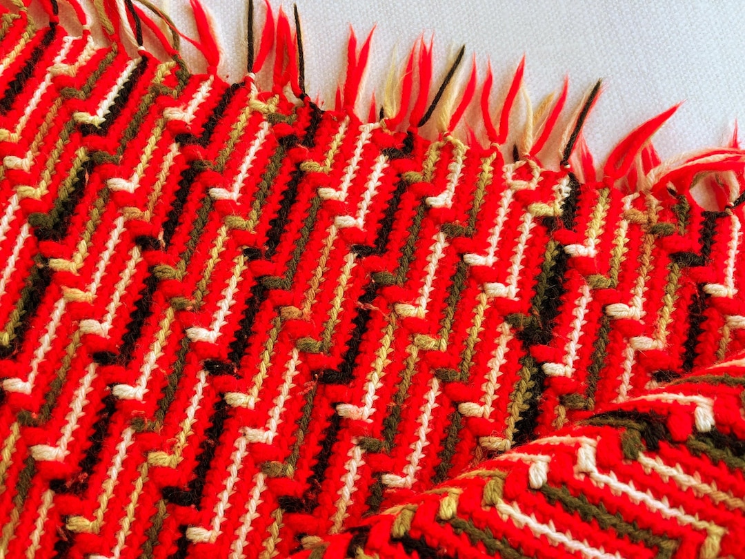 Vintage Afghan, Striped Fringed Throw, Christmas Decor, Table Runner ...