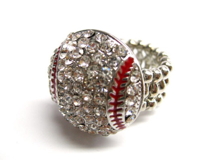 Baseball Rhinestone Bling Strech Ring - Etsy