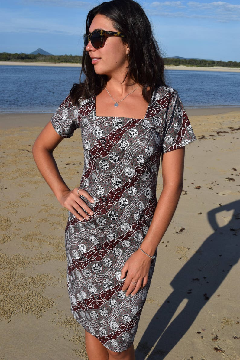 Sheath Dress With Sleeves Aboriginal Artwork Bush Camp - Etsy Australia