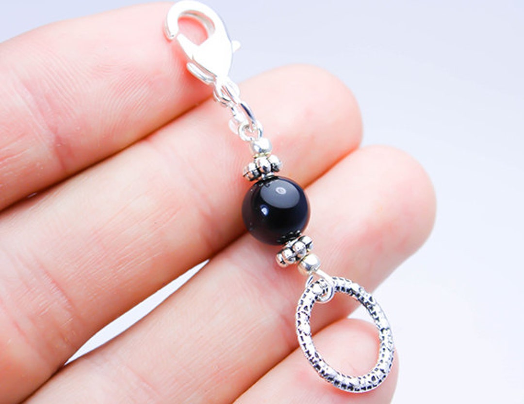 Obsidian Purse Charm - Black 8mm Obsidian Clip on Charm - Customize ...