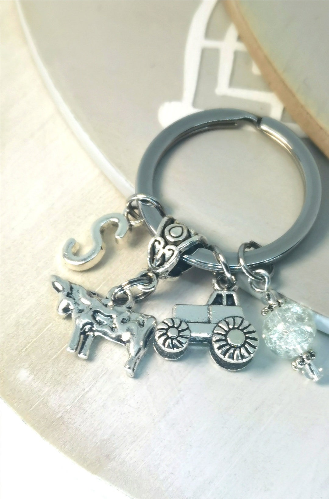 Farmer Keychain | Cow Keyring | Cow Themed Key Chain | Tractor Charm ...