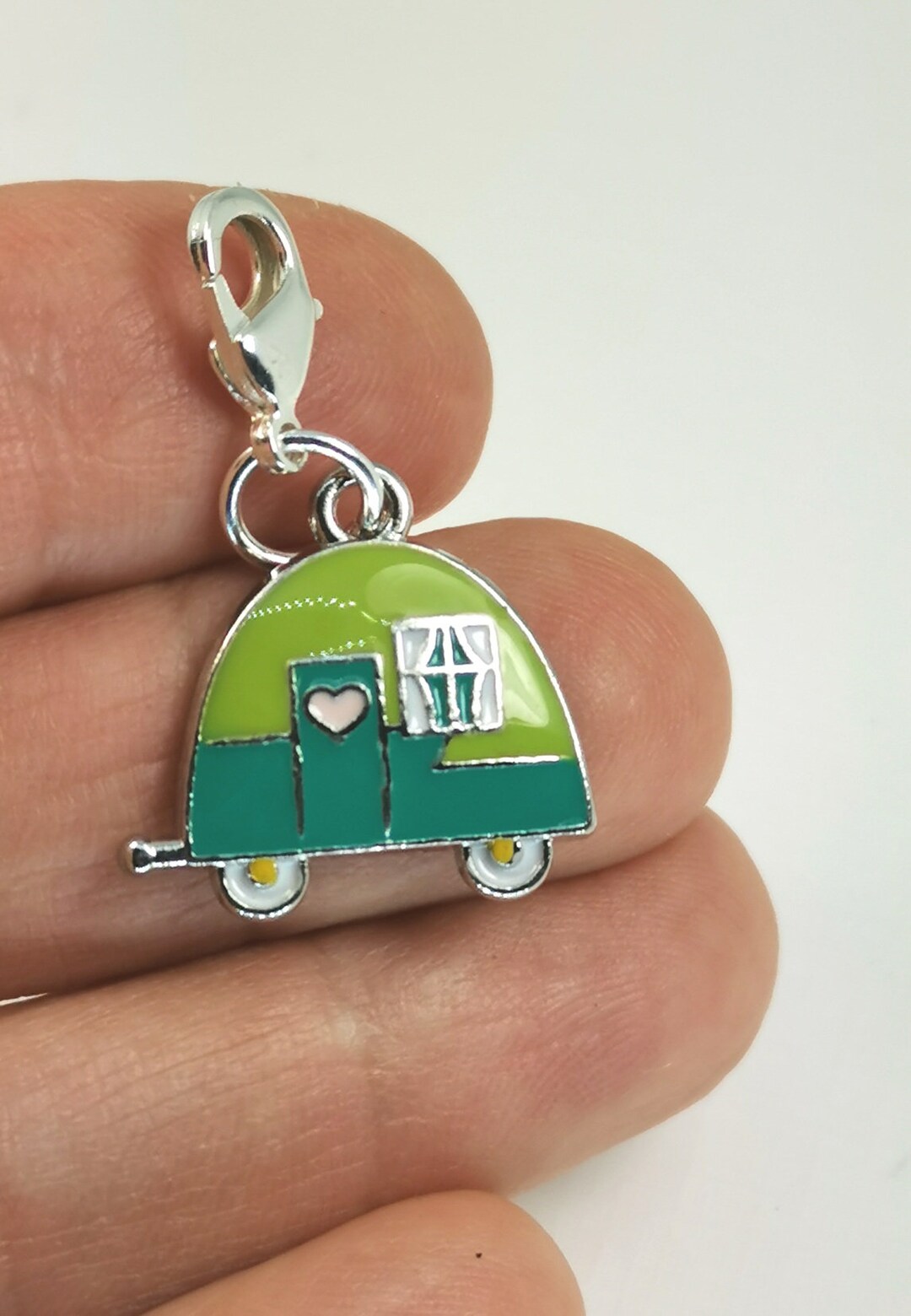 Camping Clip on Charm | Camper Silver Tone Enamel Charms | Trailer ...