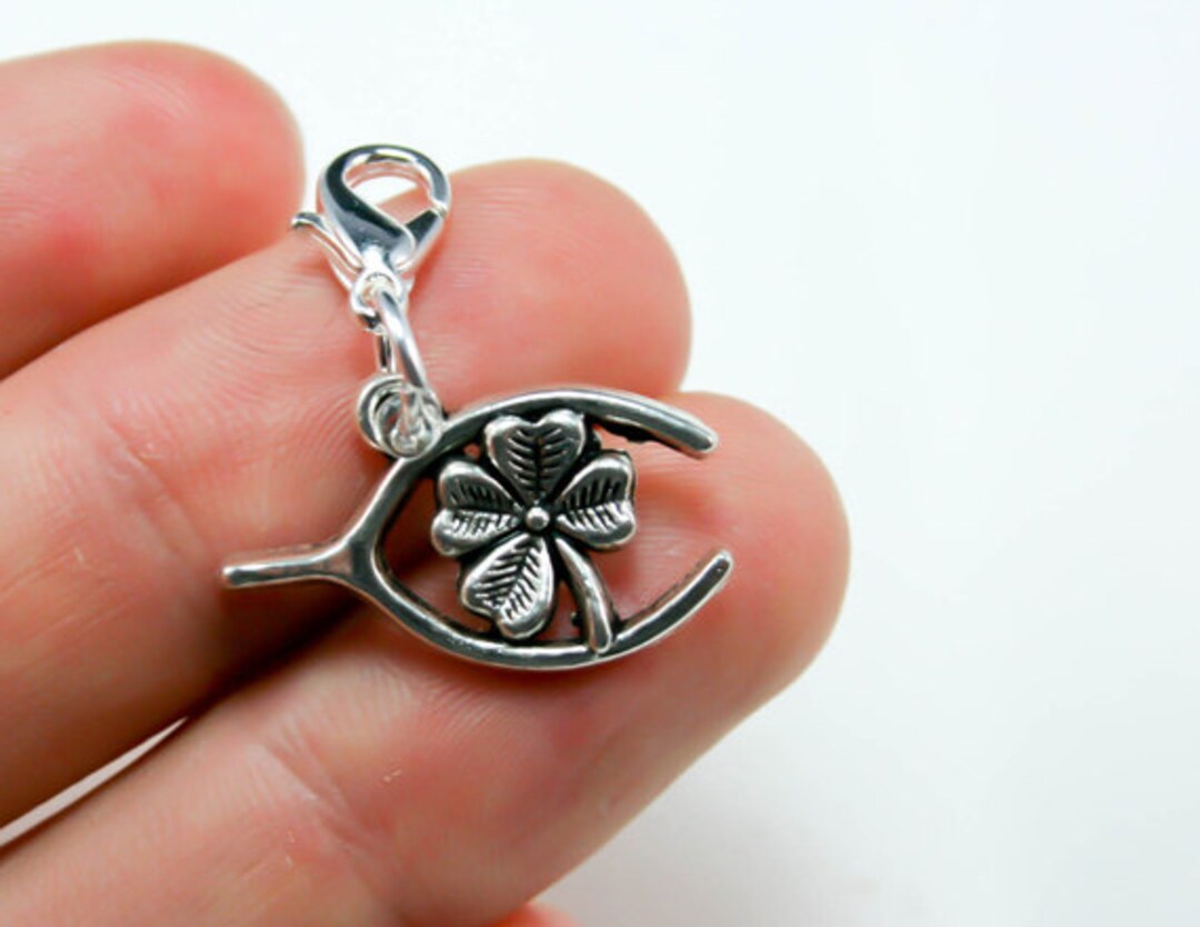 Lucky Charm Gift | Good Luck Four Leaf Clover Charm | Wishbone Charm ...