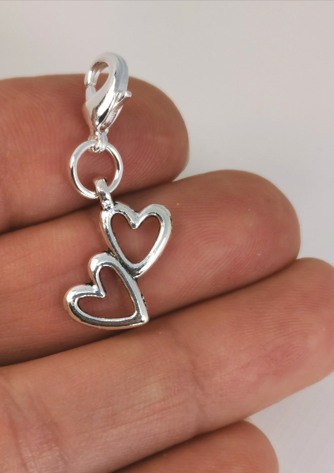 Two Hearts Clip on Charm | Double Heart Clip on Zipper Charm | Mother ...